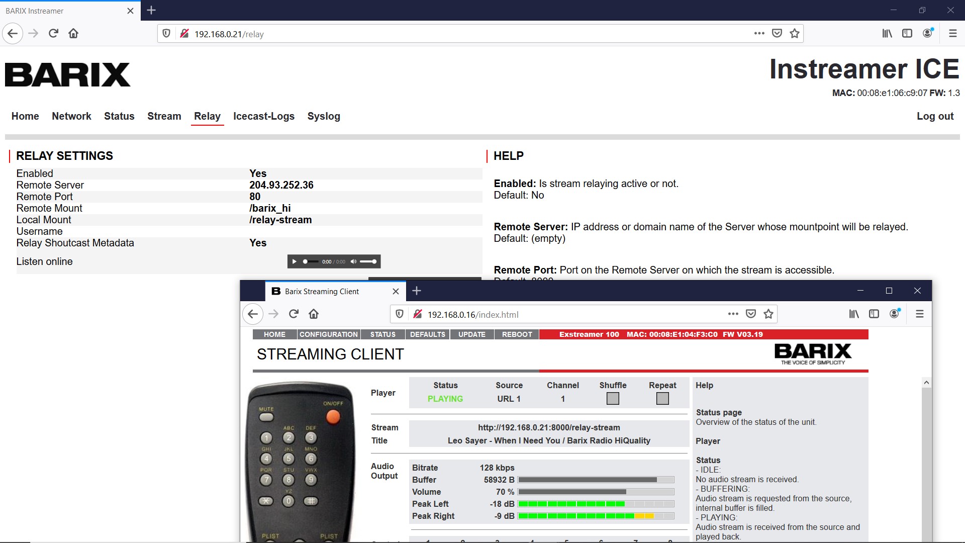 How to configure a stream relay?